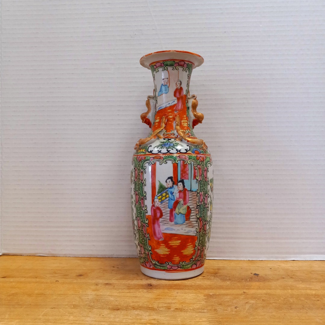 Chinese Canton Vase With Applied Dragons From 1960s, Rose Medallion ...