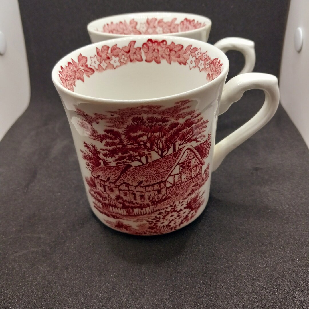 Pair of J G Meakin Red Cabin Cups, J G Meakin Stoneware Mugs, Stoneware ...