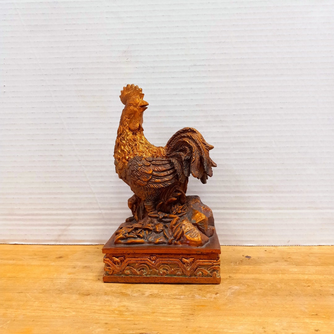 Vintage Rooster Statue in Golden Color, Large Rooster Figurine, Rooster ...