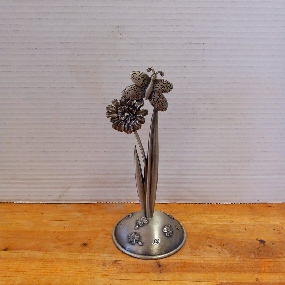 Vintage Picture Clip Holder Butterflies Flowers, Pewter Memo Holder ...