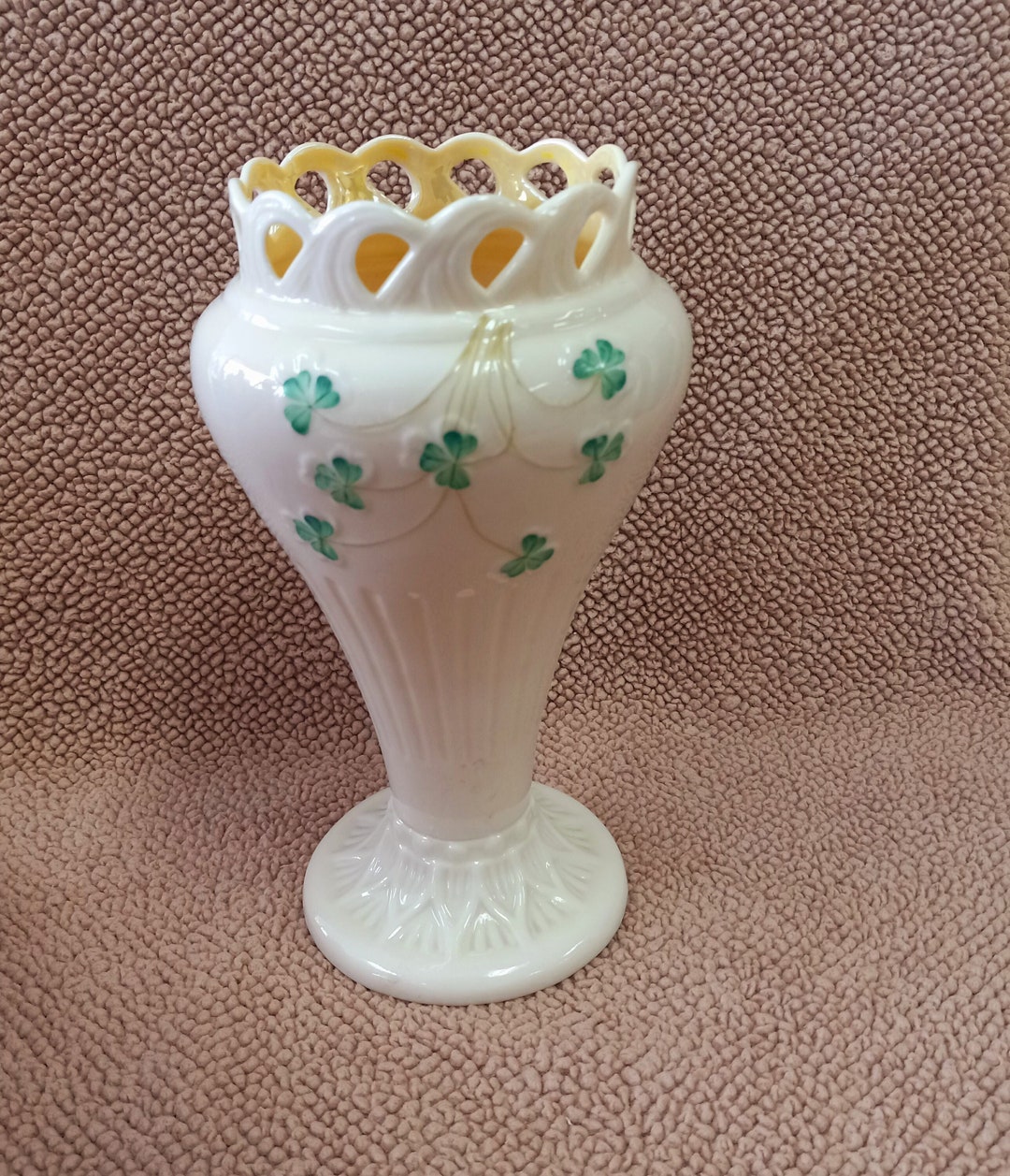 Vintage Belleek Shamrock Vase: Irish Porcelain Lattice Pierced Decor - Etsy