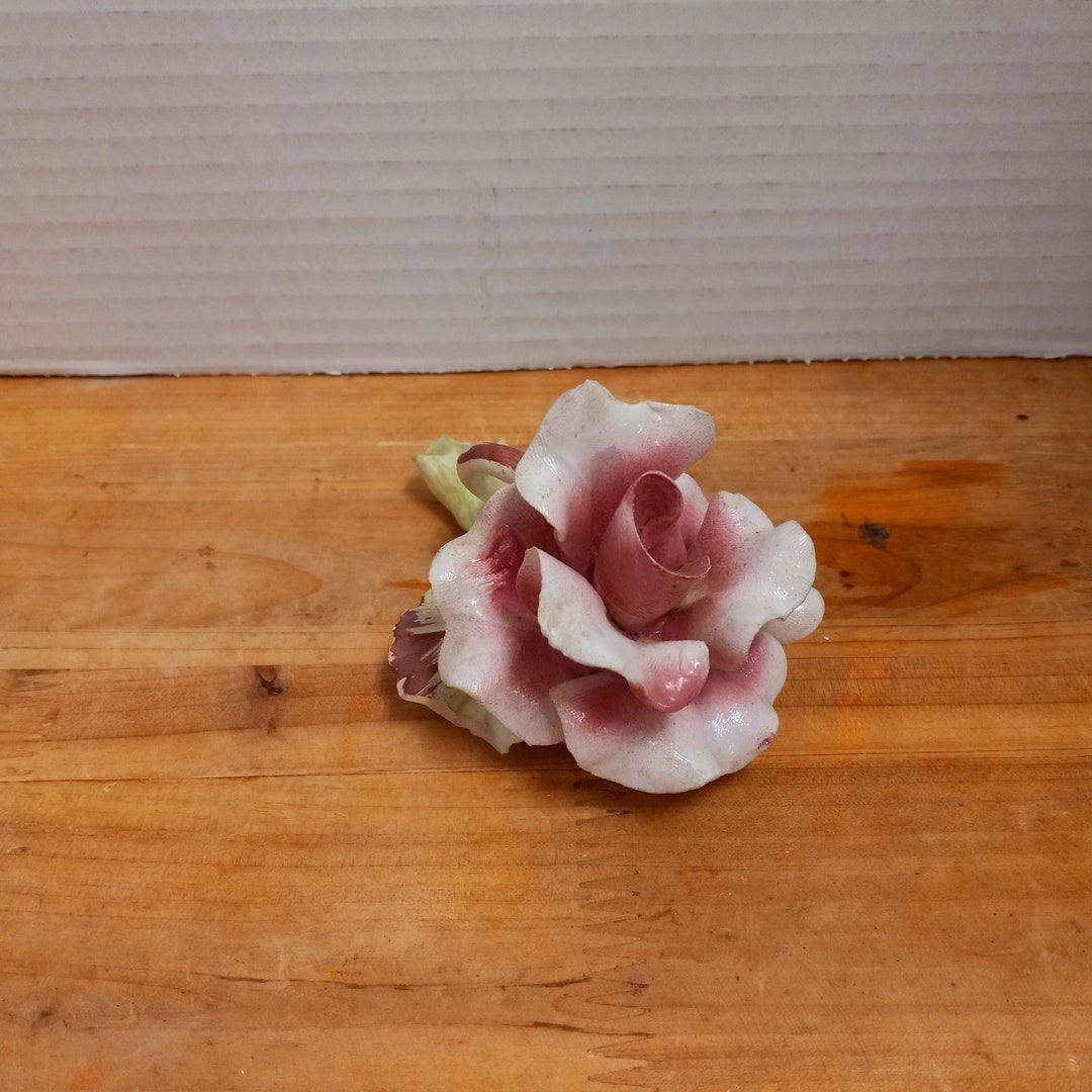 Vintage Capodimonte Porcelain Rose Figurine, Capodimonte Majolica Rose ...