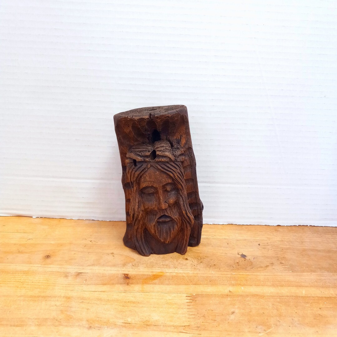 Hand Carved Jesus Statue, Wooden Statue Face of Jesus, Vintage Jesus ...