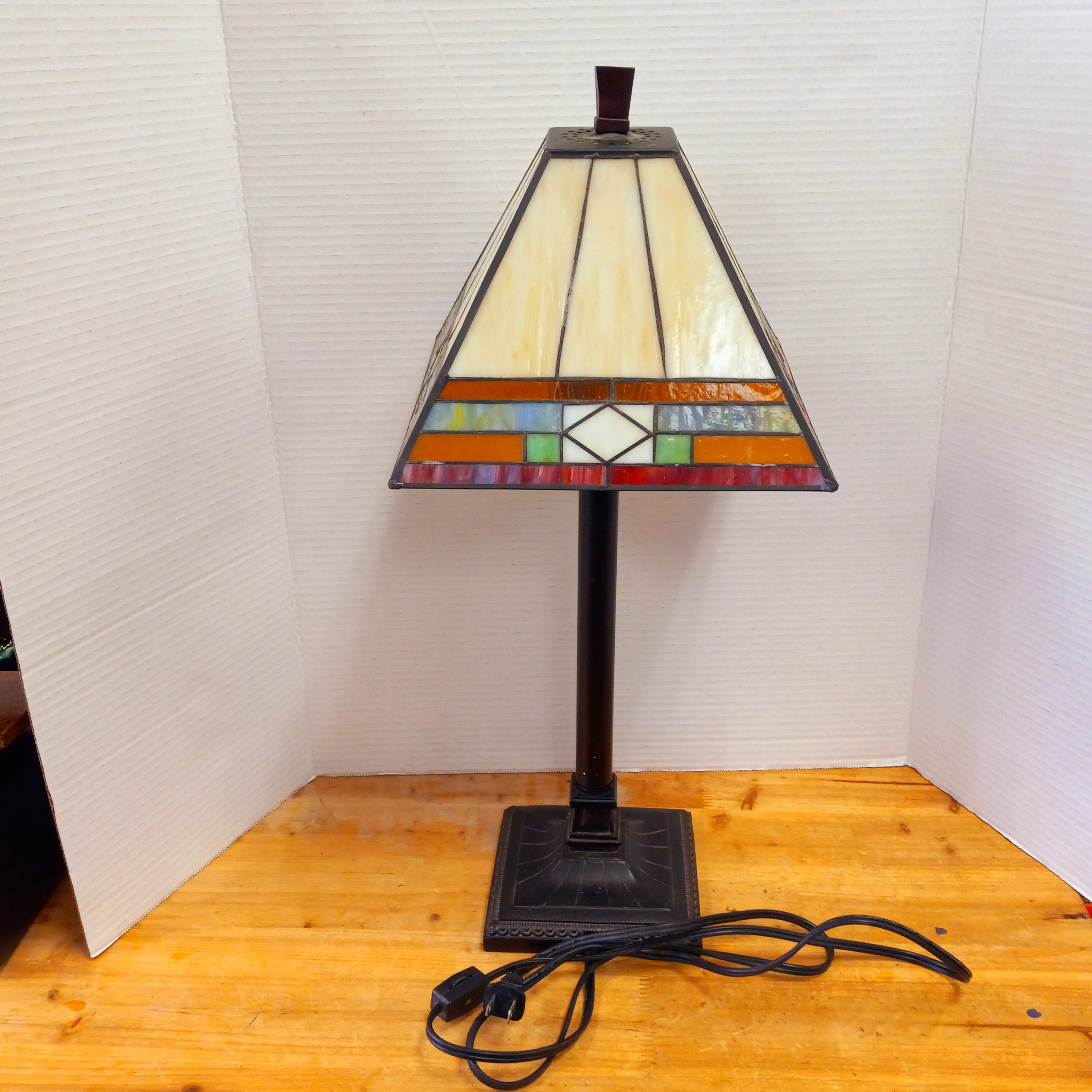 Tiffany Style Lamp W/t Mission Style Shade 23, Tall Stained Glass Lamp ...