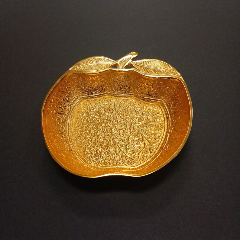Brass Apple Ring Dish: Golden Tone Relief Design, Bohemian Decor - Etsy