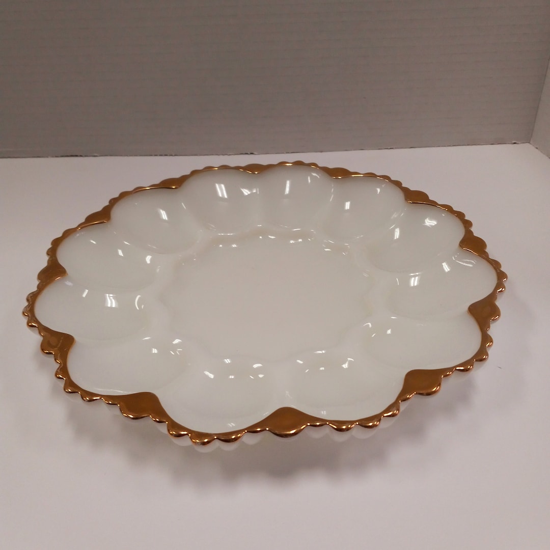 Vintage Anchor Hocking Devilled Egg Platter, Milk Glass Easter Eggs ...