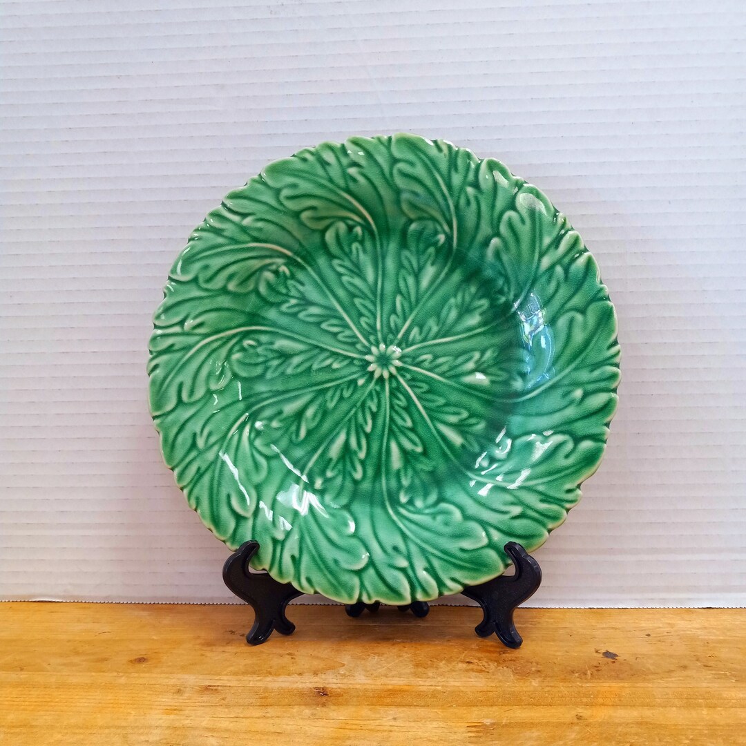 Vintage Majolica Cabbage Leaf Wall Plate, Cabbage Leaf Sculpted Plate ...