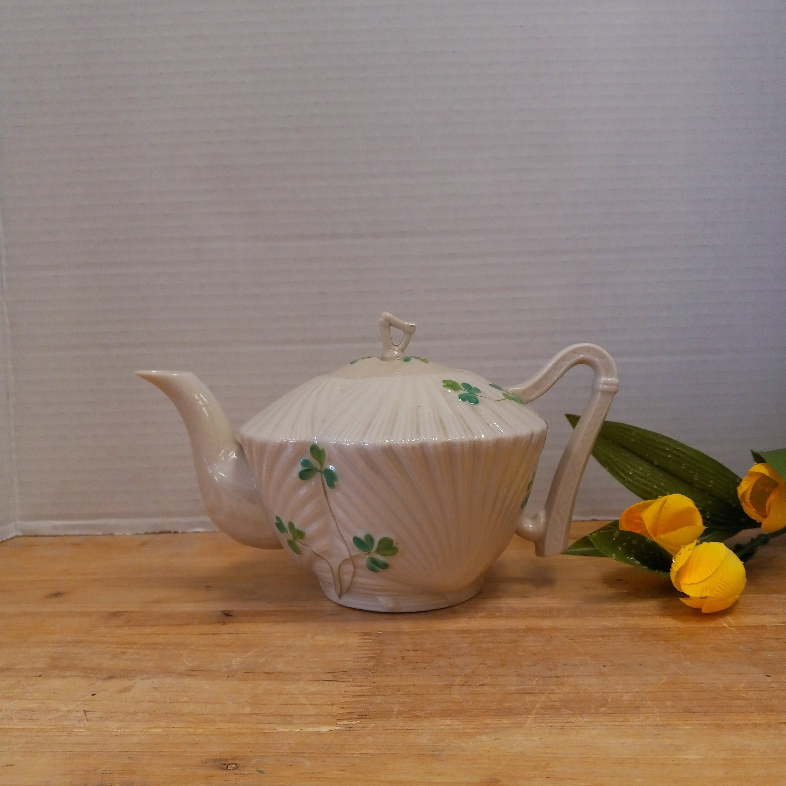 Belleek Black Mark Harp Teapot, Belleek Porcelain, Belleek Shamrock ...