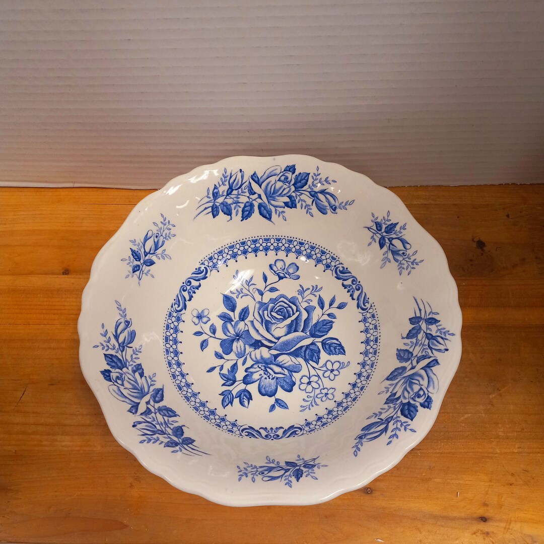 Vintage J&G Meakin Chelsea Roses Salad Bowl: Blue and White English ...