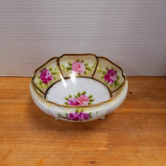 Antique Nippon Hand Painted Footed Bowl Roses, Antiqu… - Gem