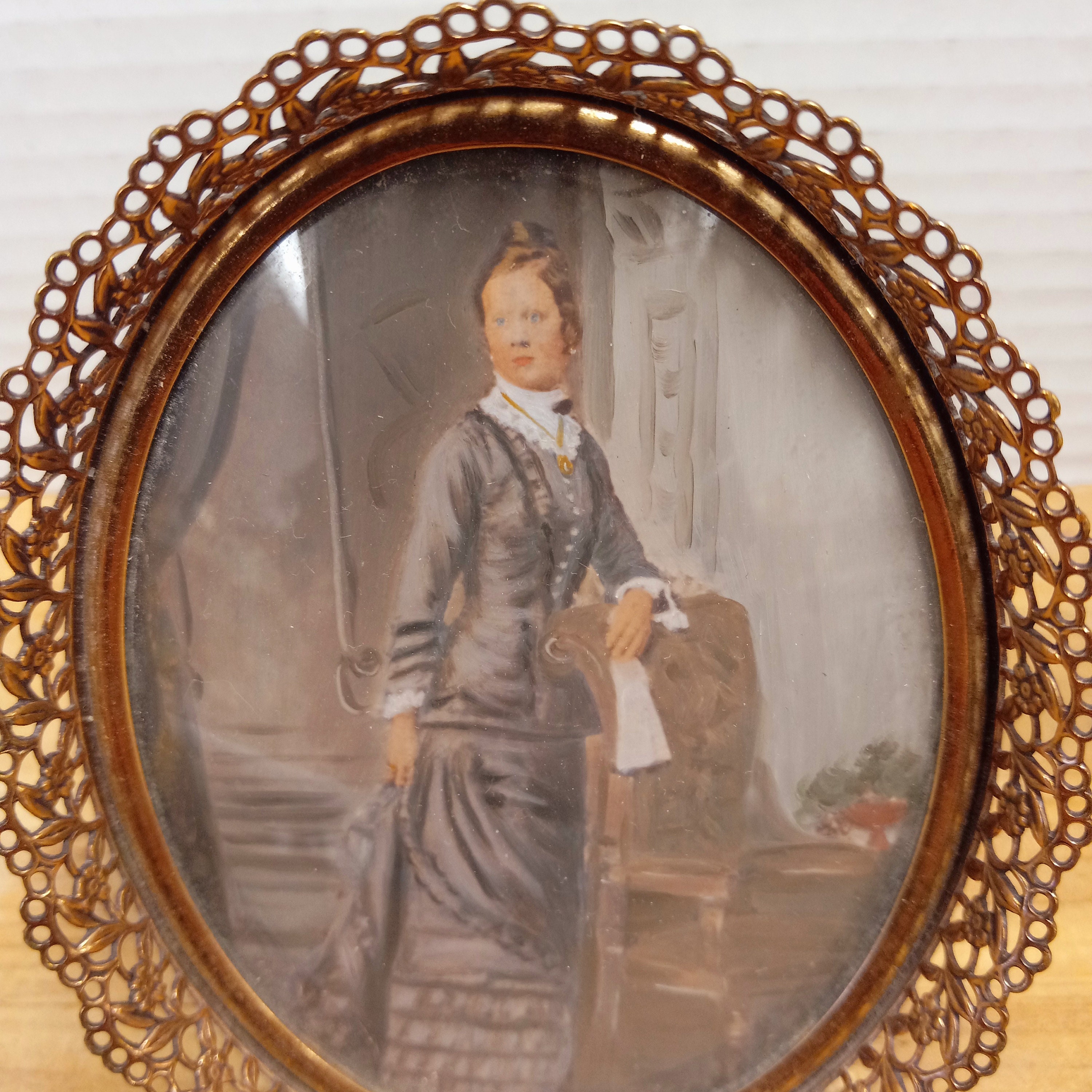 Antique Brass Ornate Picture Frame With Antique Portrait of a Lady ...