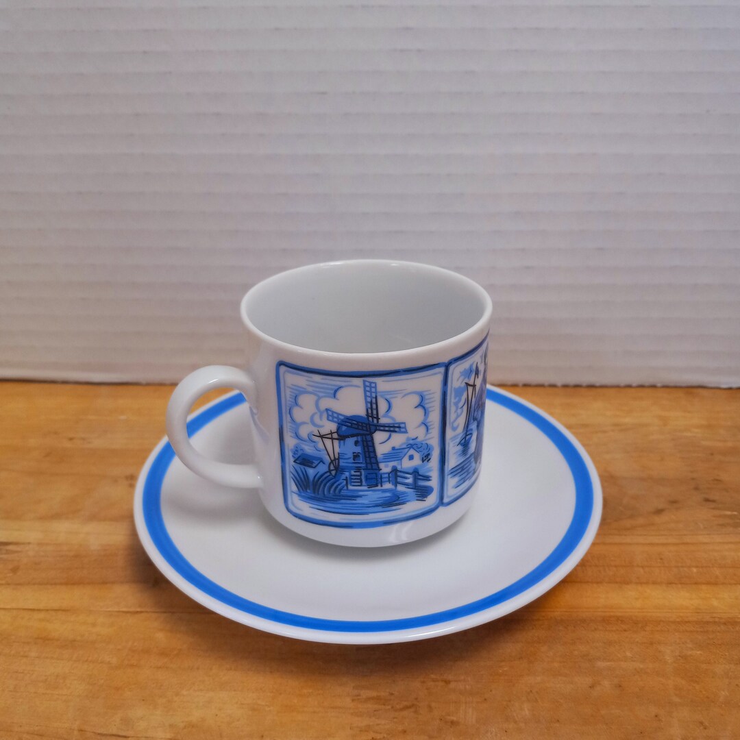 Vintage Delft Blue Espresso Cup & Saucer: Dutch Windmill Decor - Etsy