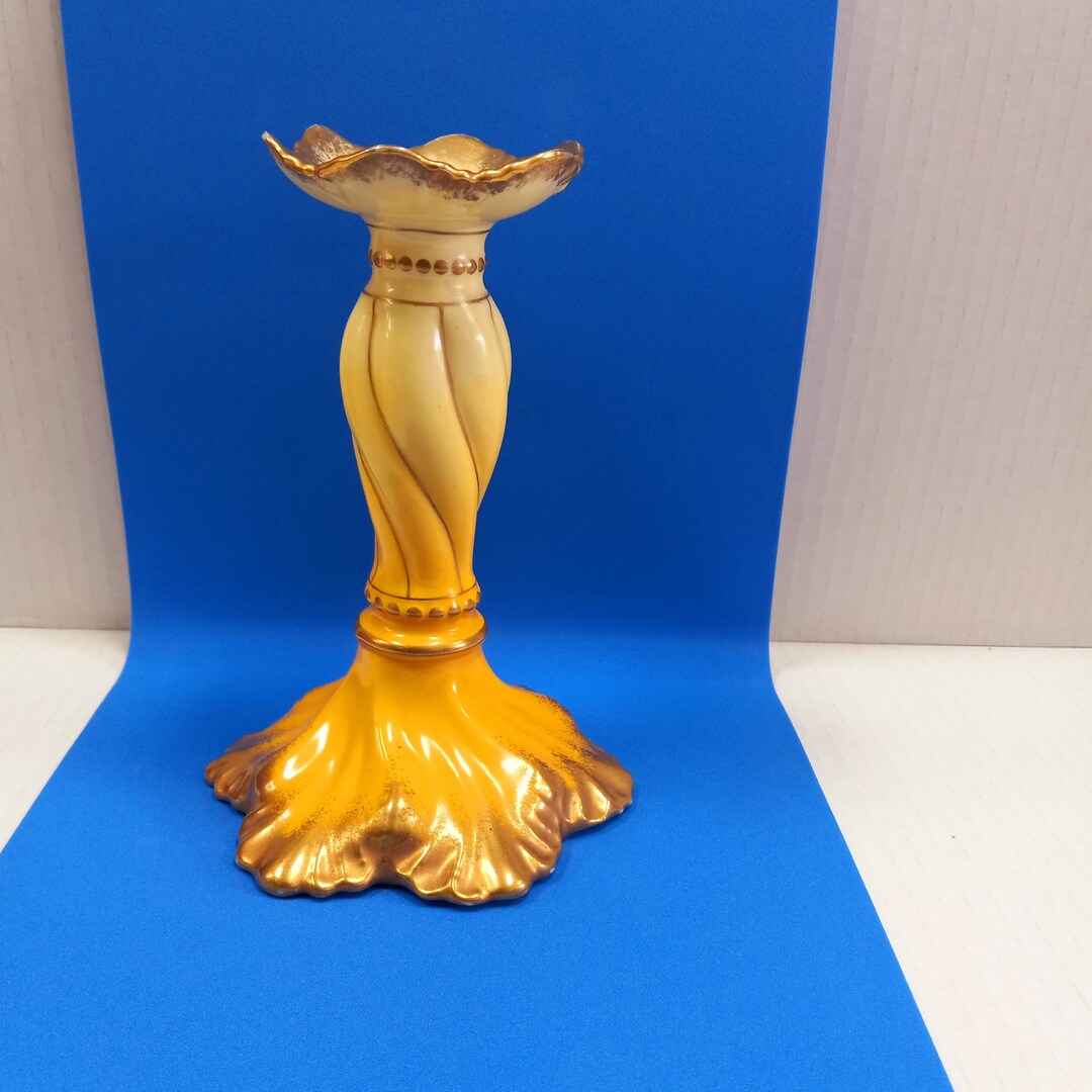 Yellow and Gold Candle Holder, Yellow Taper Candle Holder, Victorian ...