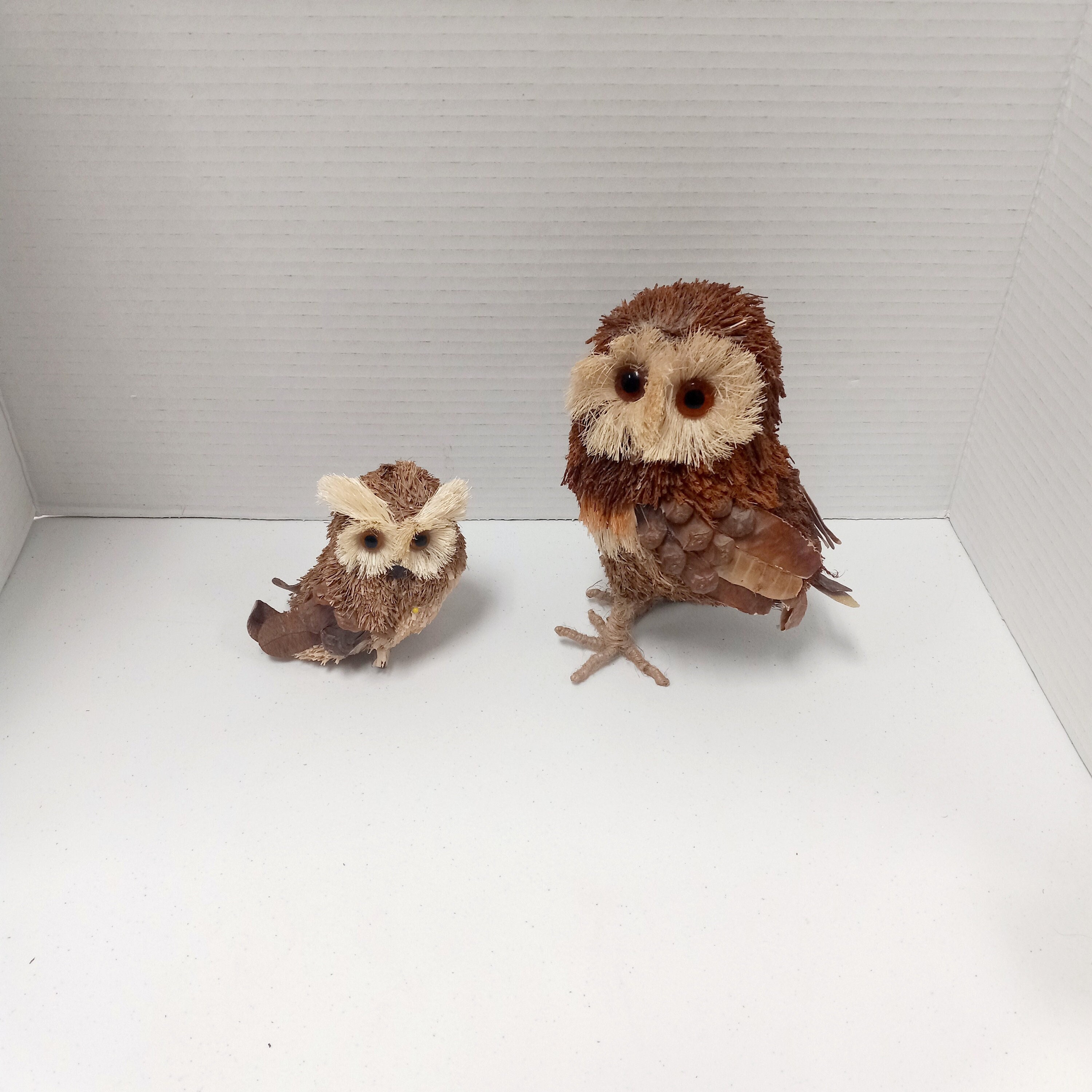 Pair of Owls Made From Straw, Twigs and Pinecone, Two Sisal Owls, Owl ...