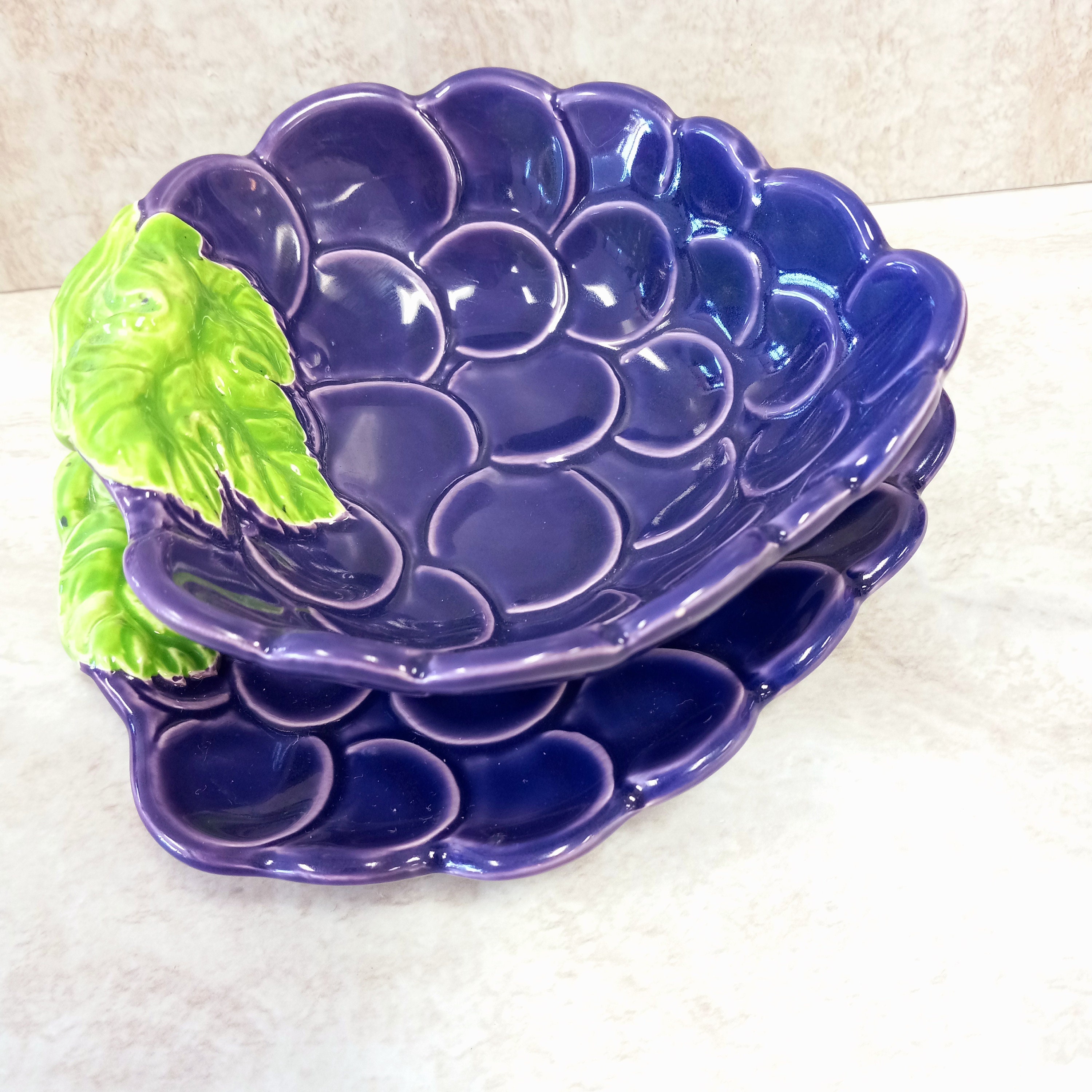 Pair of 2 Sculpted Grape Dishes Fruit Dishes Purple Grape - Etsy