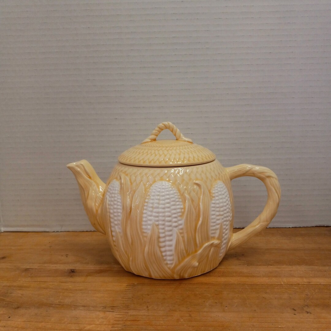 Vintage Majolica Corn Teapot, Shafford Lattice Teapot, Corn Pattern ...