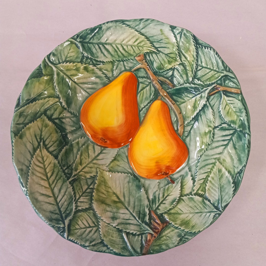 Sculpted Fruit Italian Plate Pear, Majolica Style Plate, Farmhouse ...