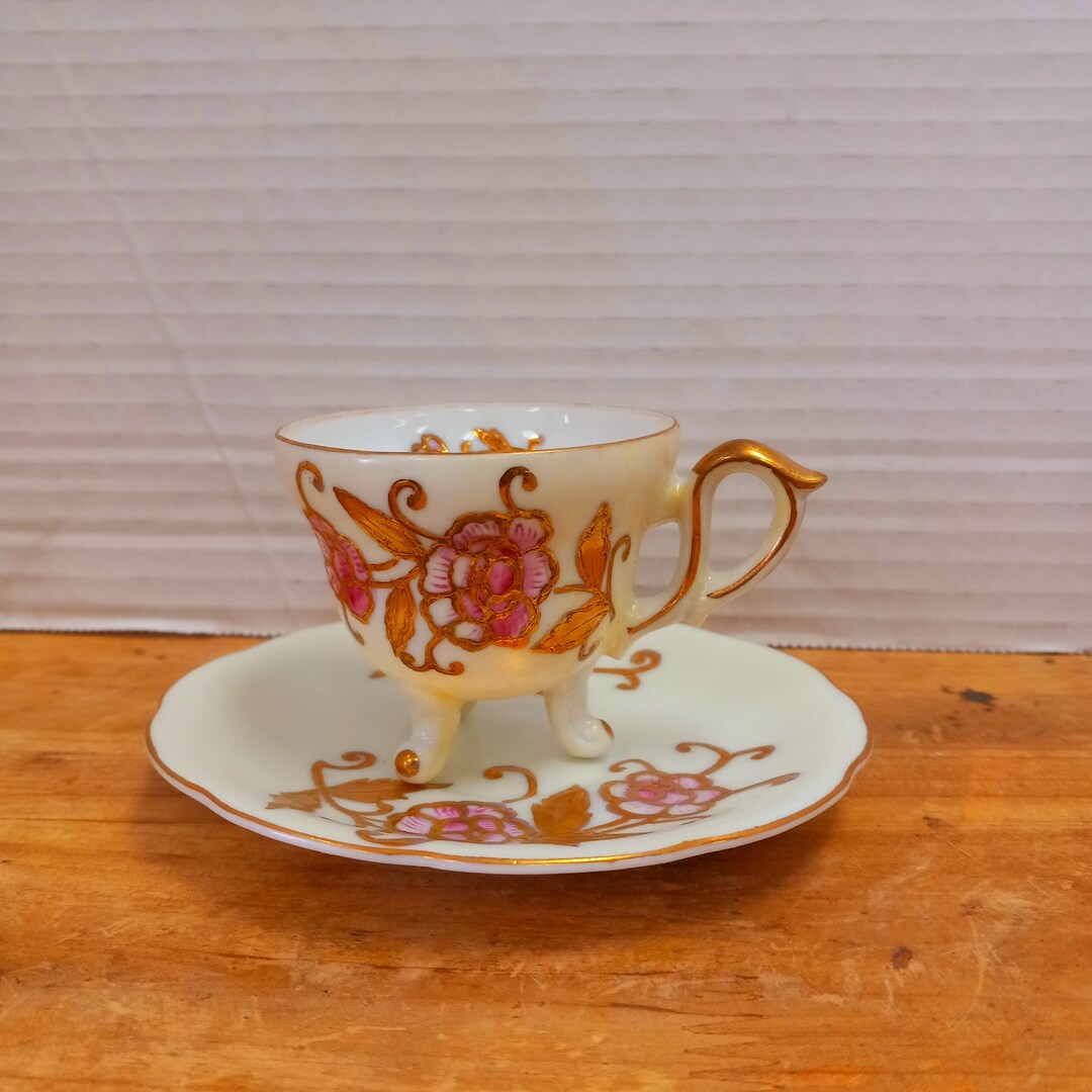 Vintage Mini Teacup Footed Golden Overlay, Footed Teacup W/t Pink ...