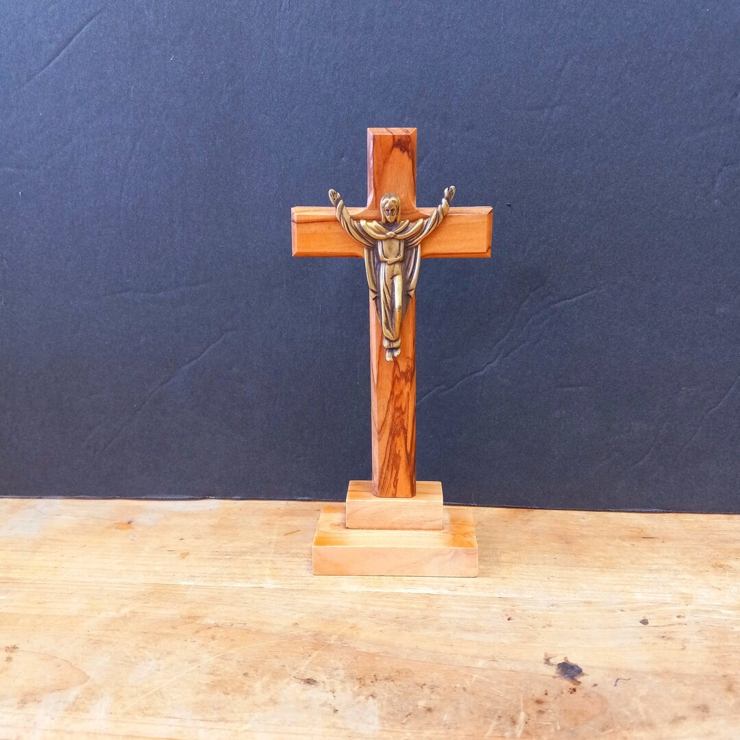Crucifix Figurine Risen Christ From Olive Wood and Bronze, Olive Wood ...