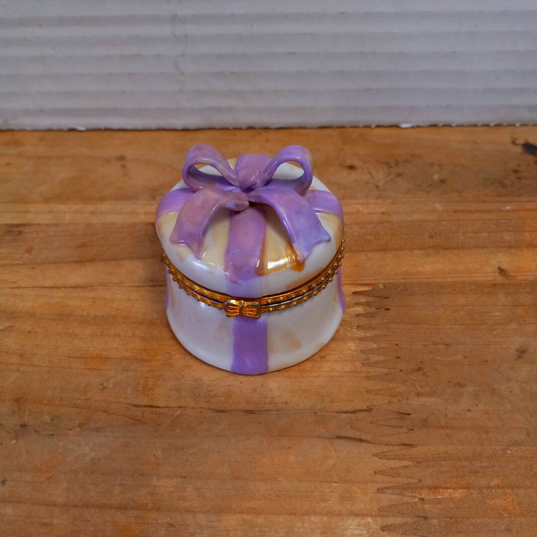 Porcelain Pill Box Shaped Like Wrapped Gift, Bohemian Decor, Baby ...