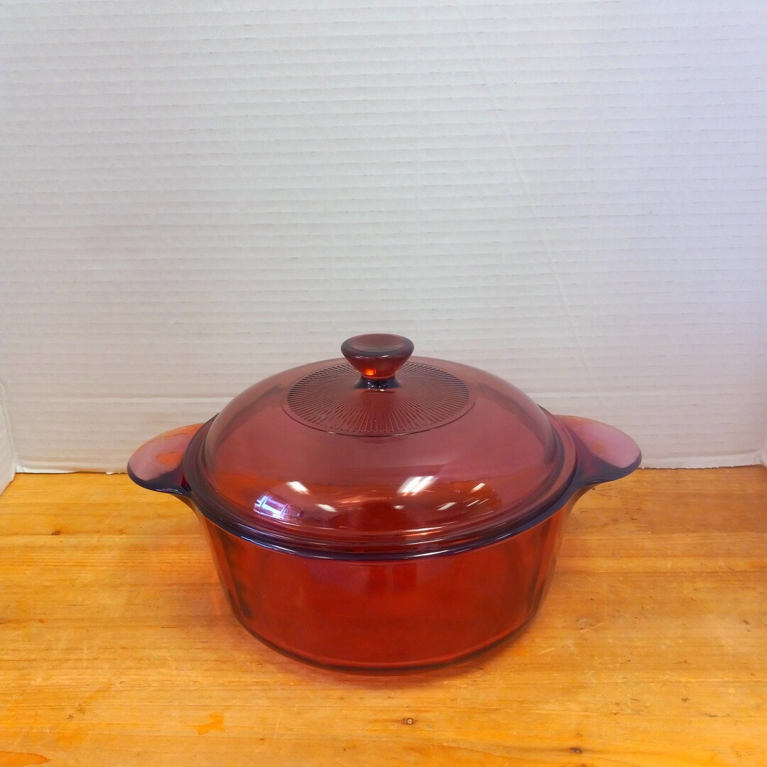 Vintage Corning Vision Cranberry Casserole 1.5 QT W/t Lid, Vintage ...
