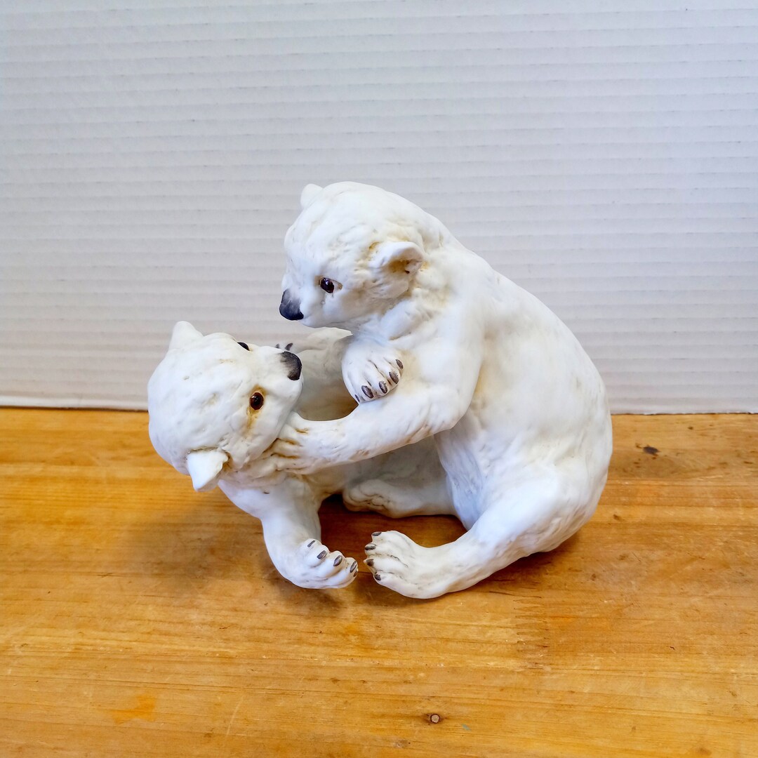 Bisque Porcelain Figurine Polar Bears Playing, Vintage Bears Statue by ...