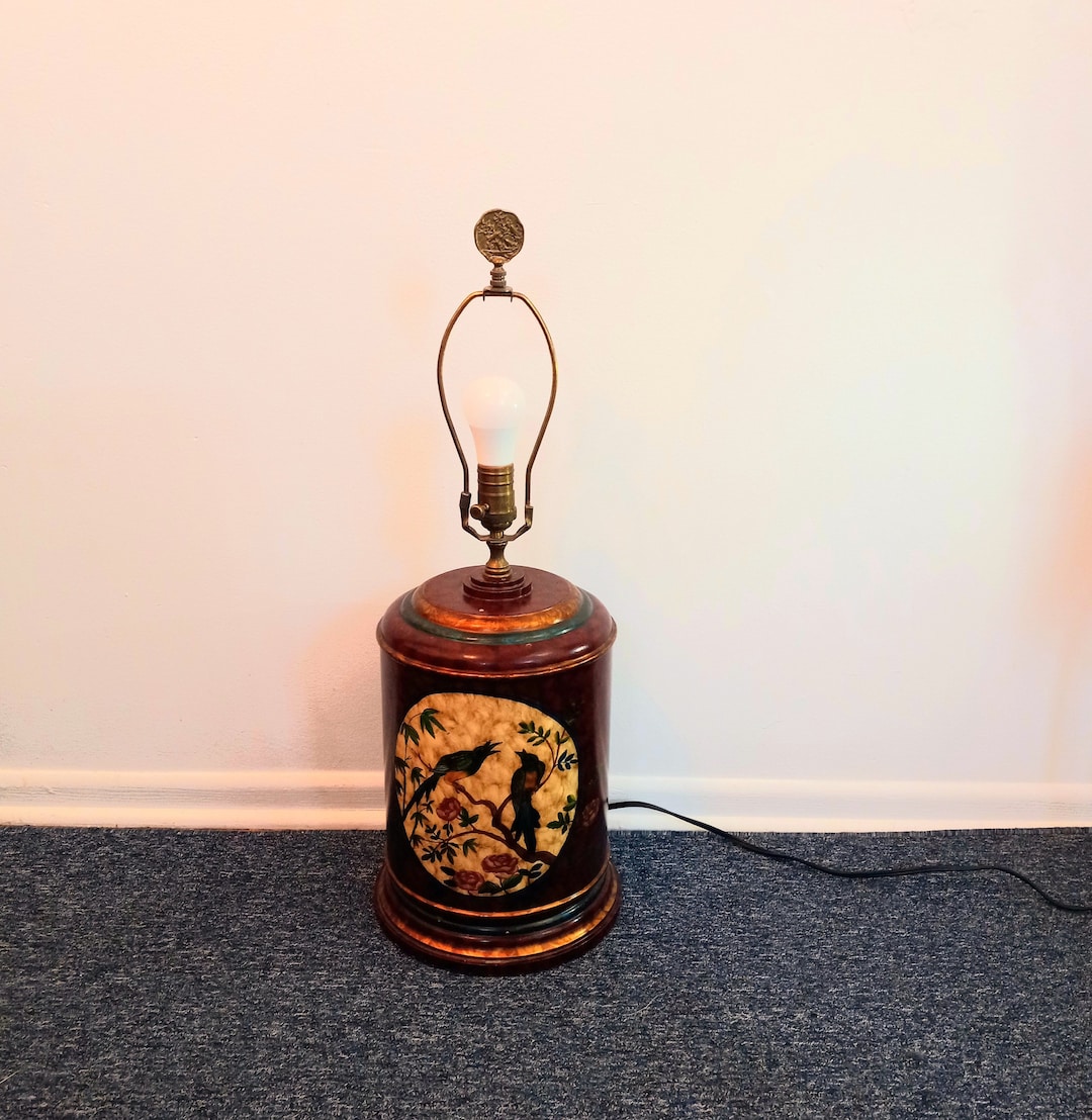 Vintage Canister Lamp Singing Bird Wood and Metal, Wildwood Lamp Hand ...
