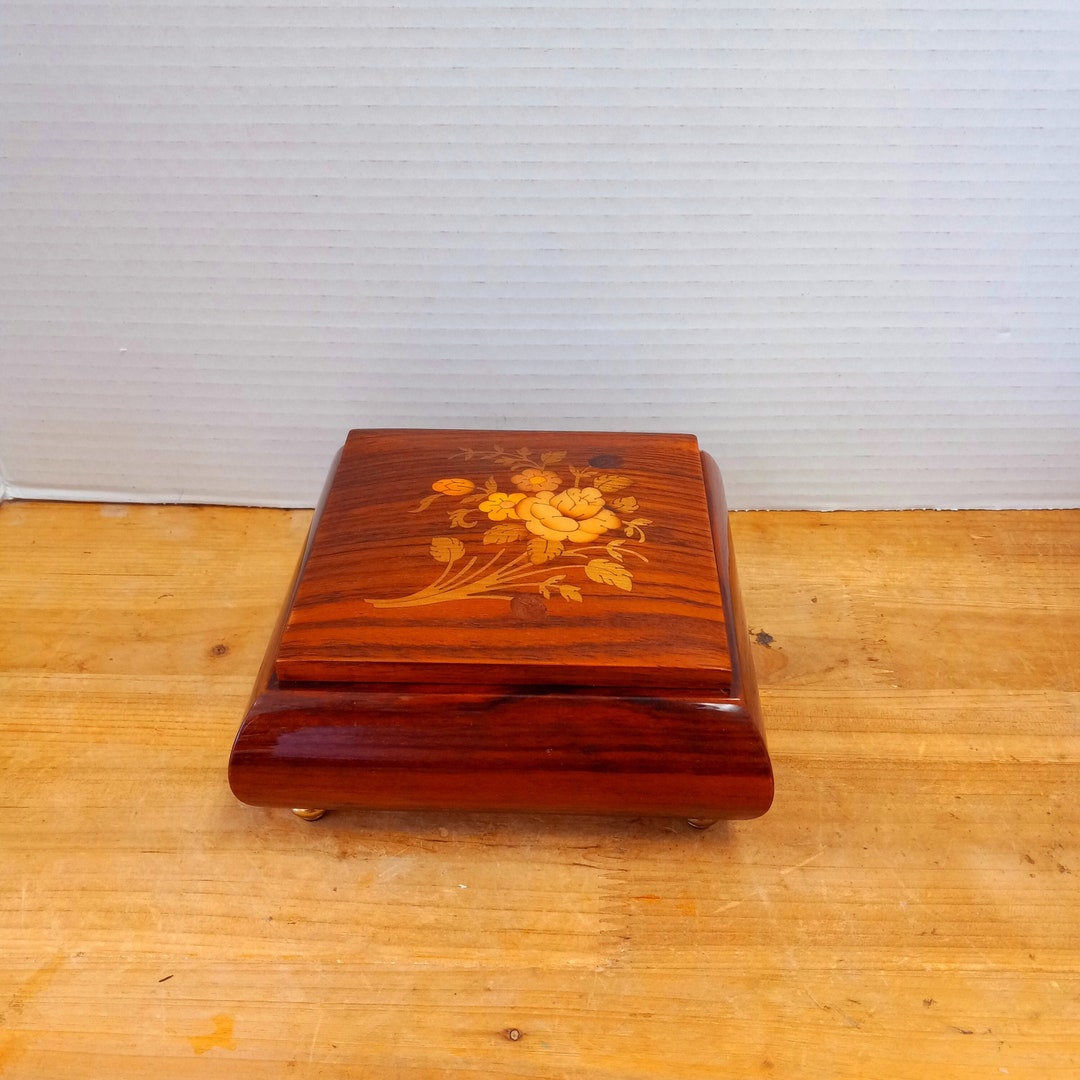 Vintage Italian Wooden Jewelry Box With Music, Reuge Musical Box Wooden ...