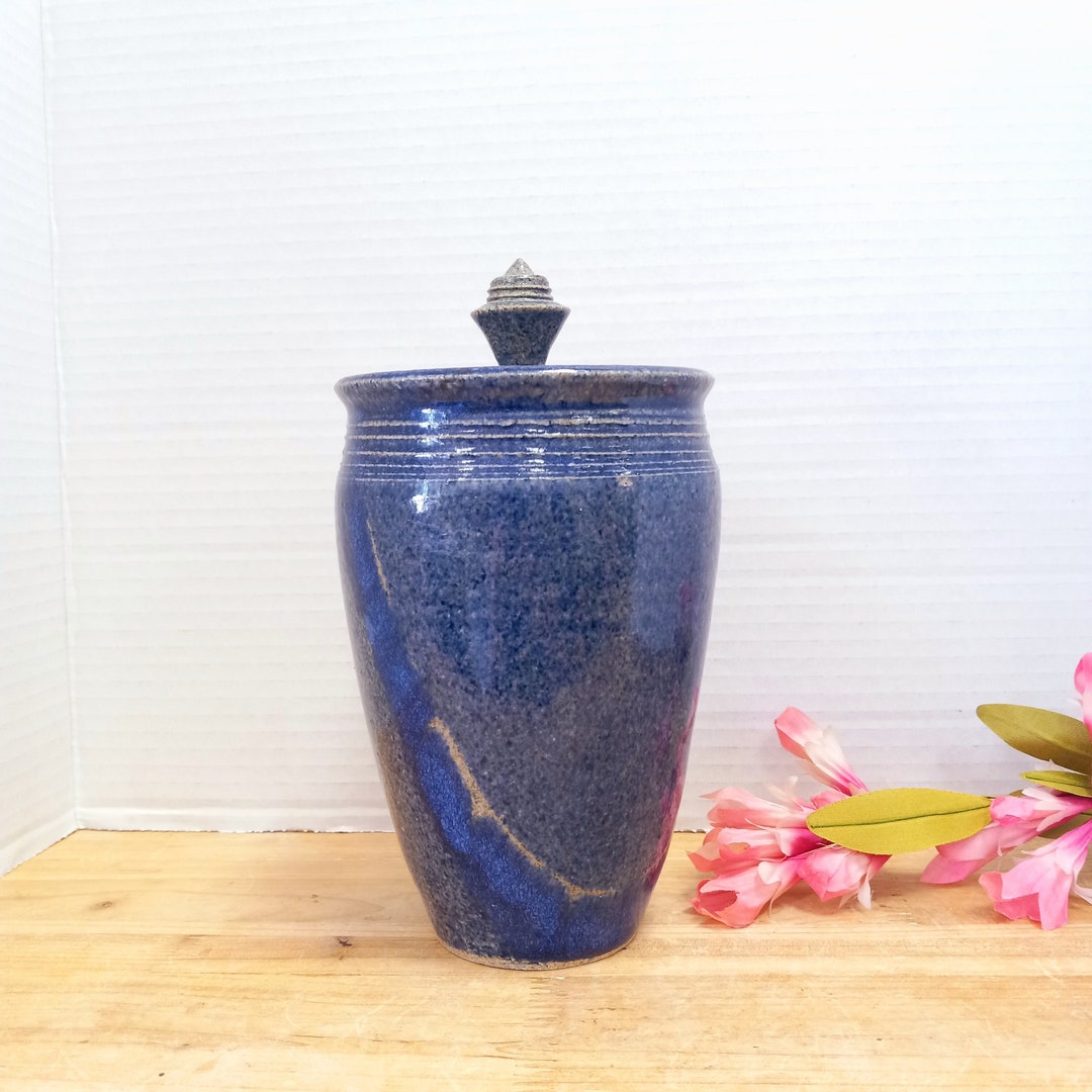 Mid Century Modern Blue Pottery Jar: JS Handcrafted Lidded Crock - Etsy
