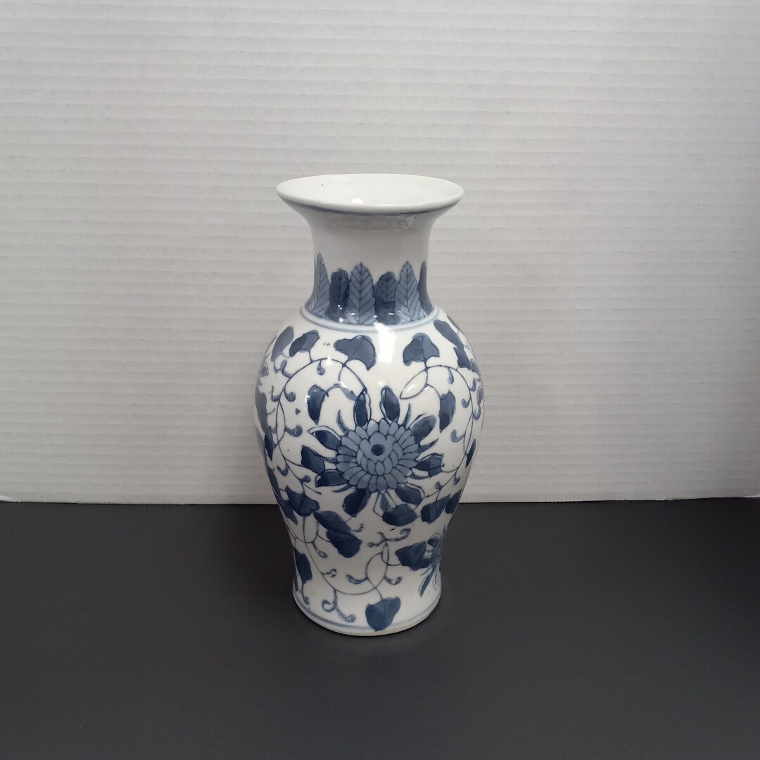 Vintage Blue and White Chinese Floral Vase - Chinoiserie Decor - Etsy