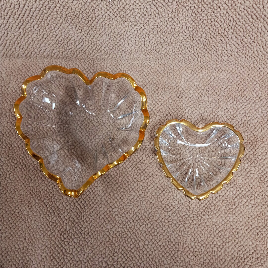 Pair of Vintage Heart Crystal Bowls, Set of 2, Pair of 2 Heart Dishes ...