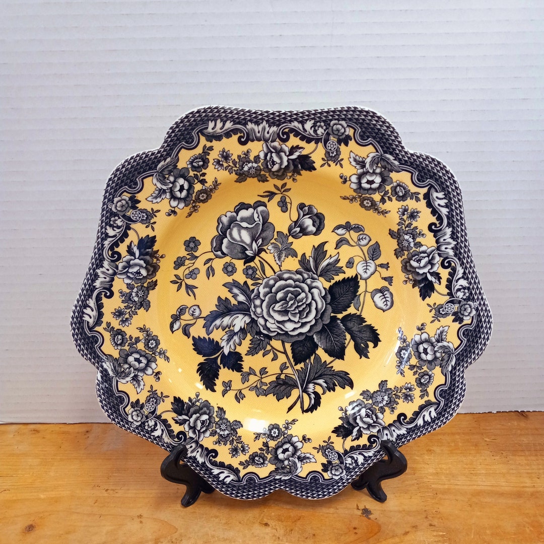 Spode Archive Plate British Flowers Rosa in Black and Yellow, Spode ...
