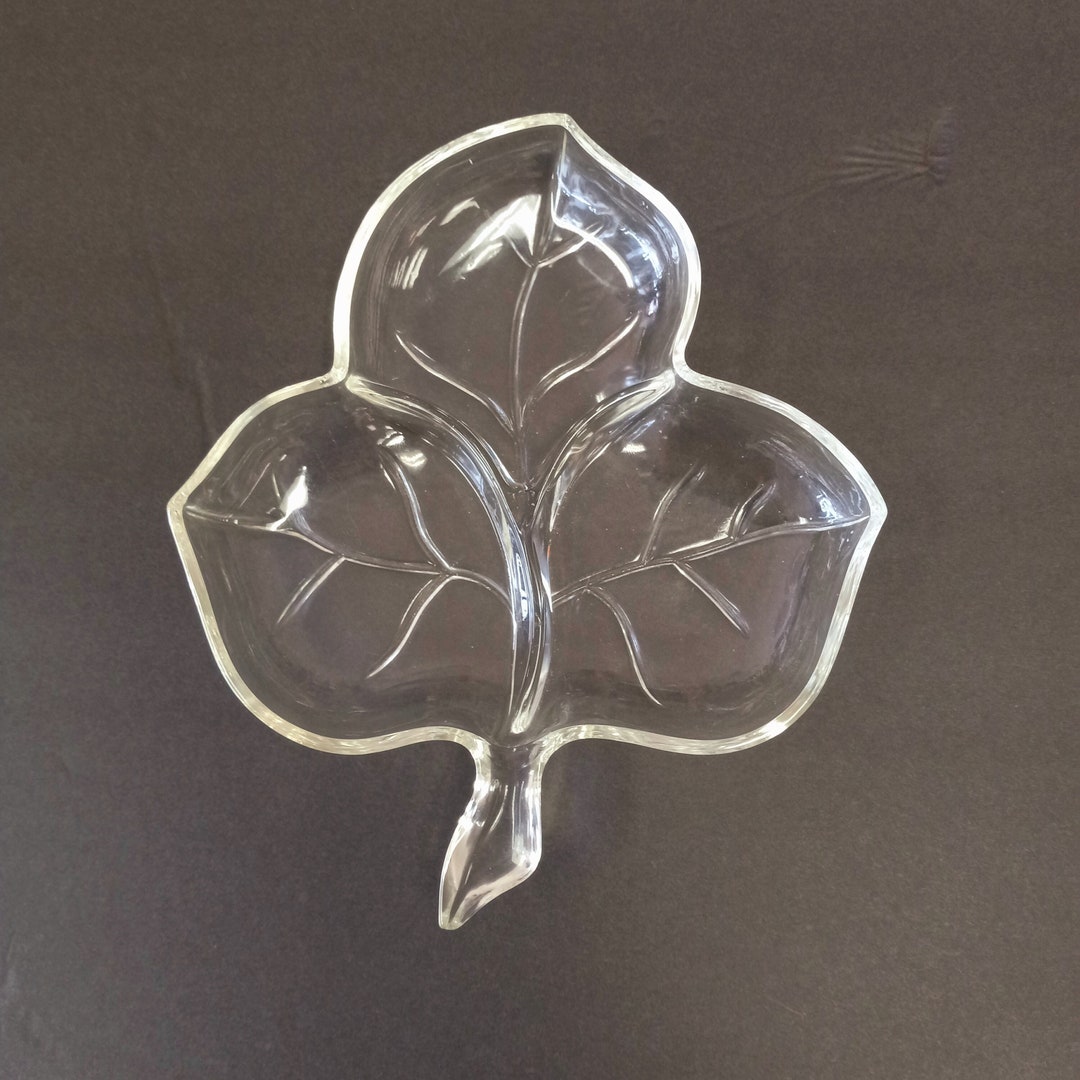 Clear Glass Snack Bowl Leaf Shapes, Leaf Serving Plate Divided, Leaf ...