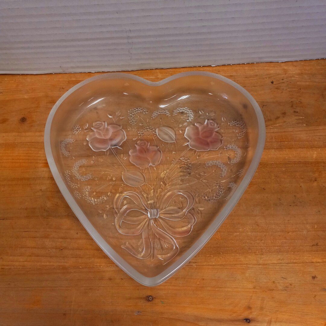 Heart Candy Dish With Pink Flowers, Heart Jewelry Dish, Valentine's Day ...
