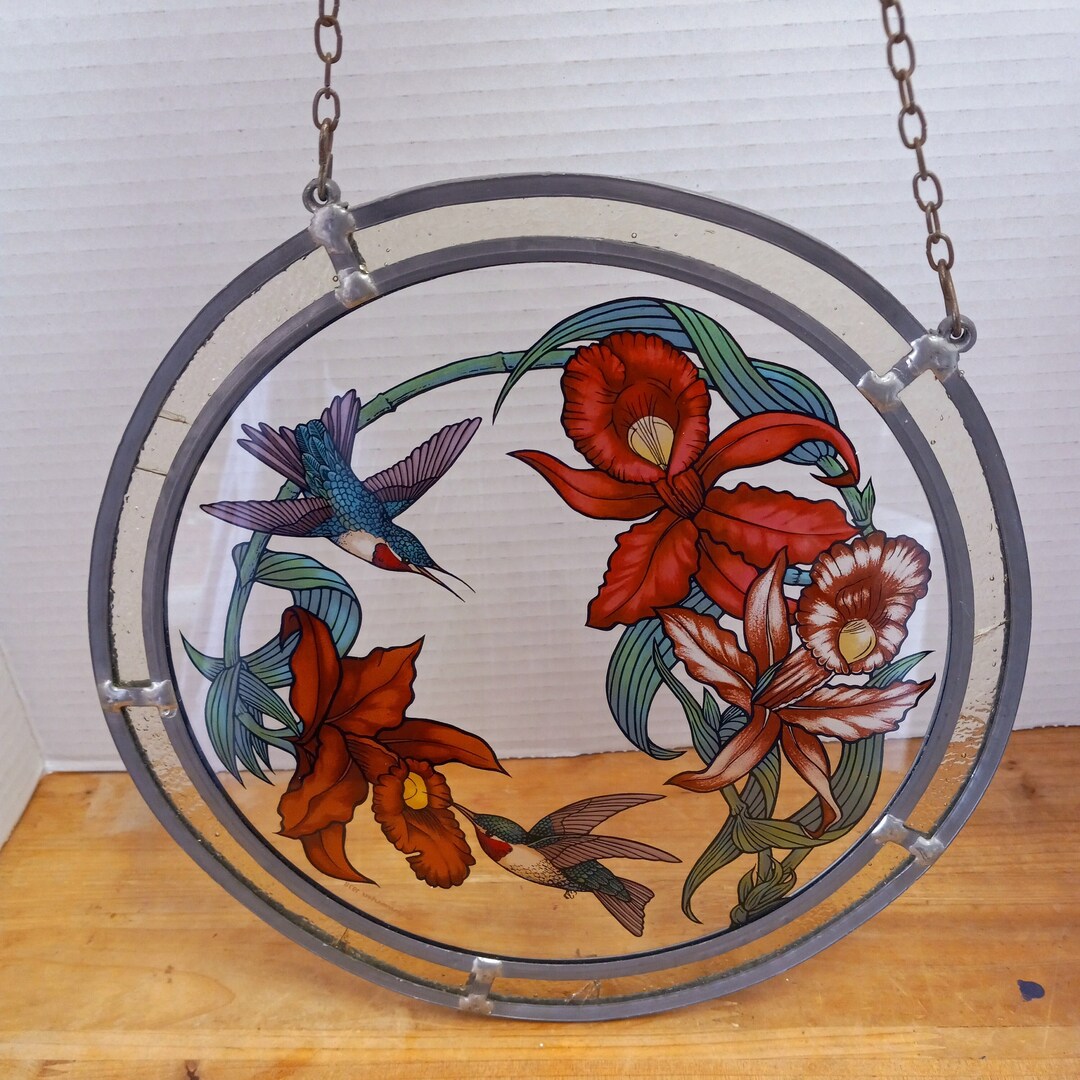 Vintage Glassmasters Suncatcher Hummingbirds and Orchids, Hummingbird ...