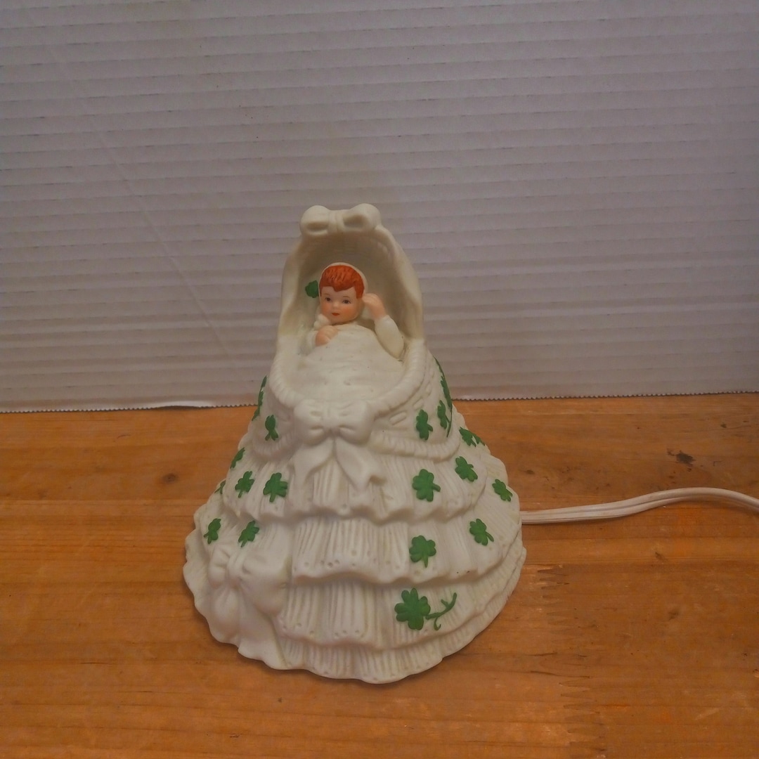 Vintage Lefton China Baby Lamp: Shamrock Crib Figurine, Irish Decor - Etsy