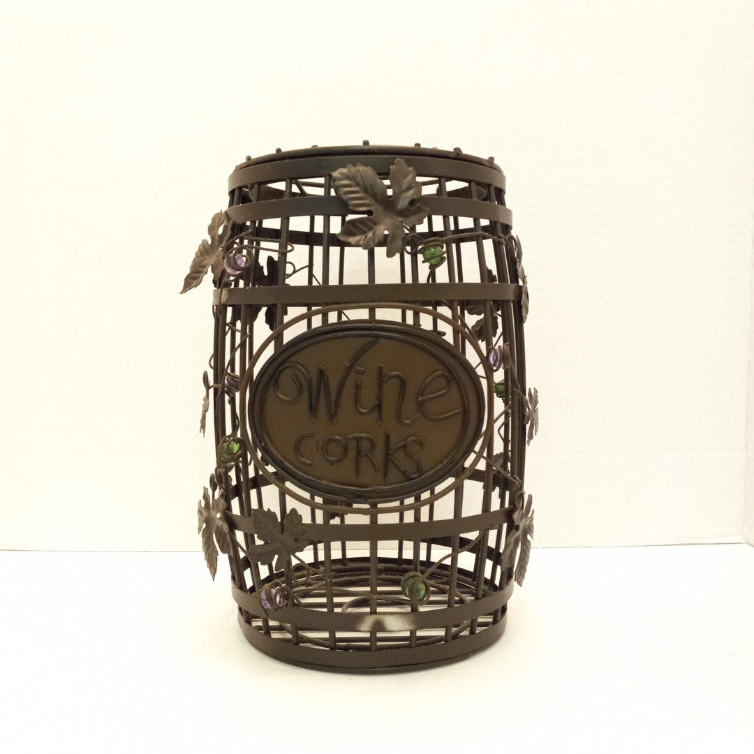 Wine Barrel Cork Cage With Leaves and Vines, Wine Bottle Metal Holder ...