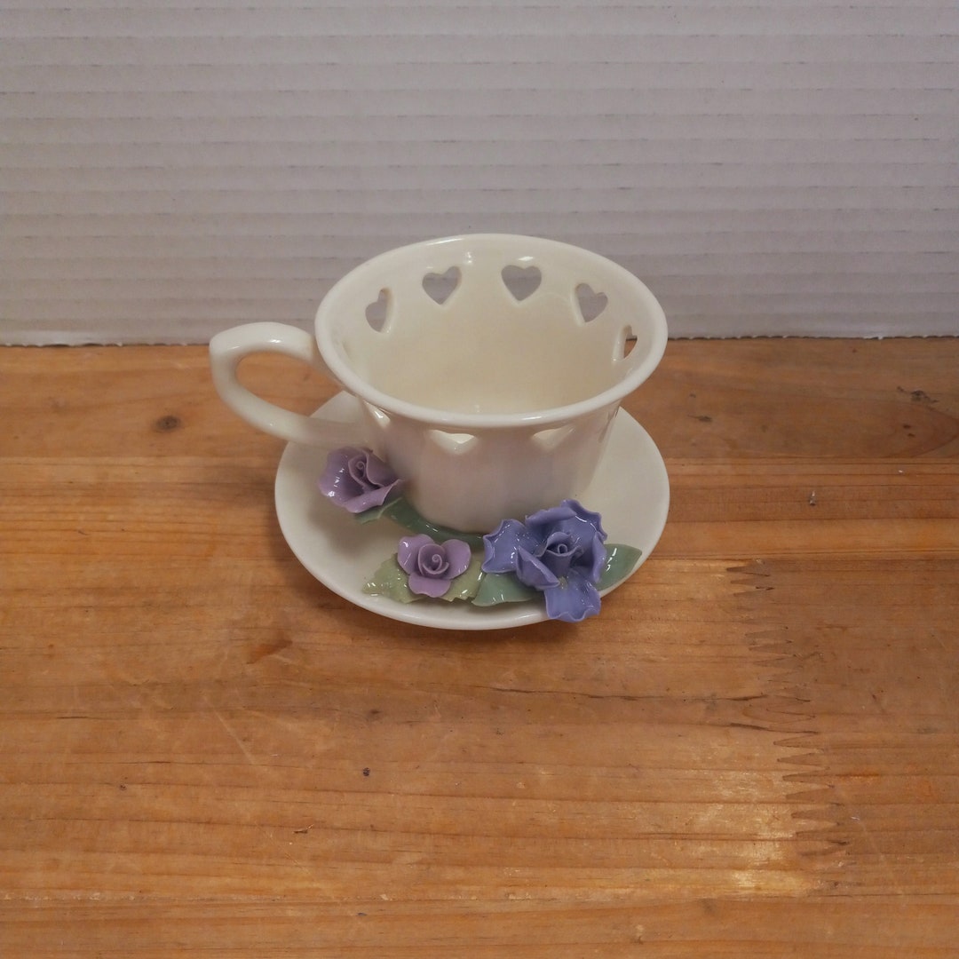 Vintage 3D Violets Teacup, Majolica Style Mini Teacup Pansies, Teacup ...