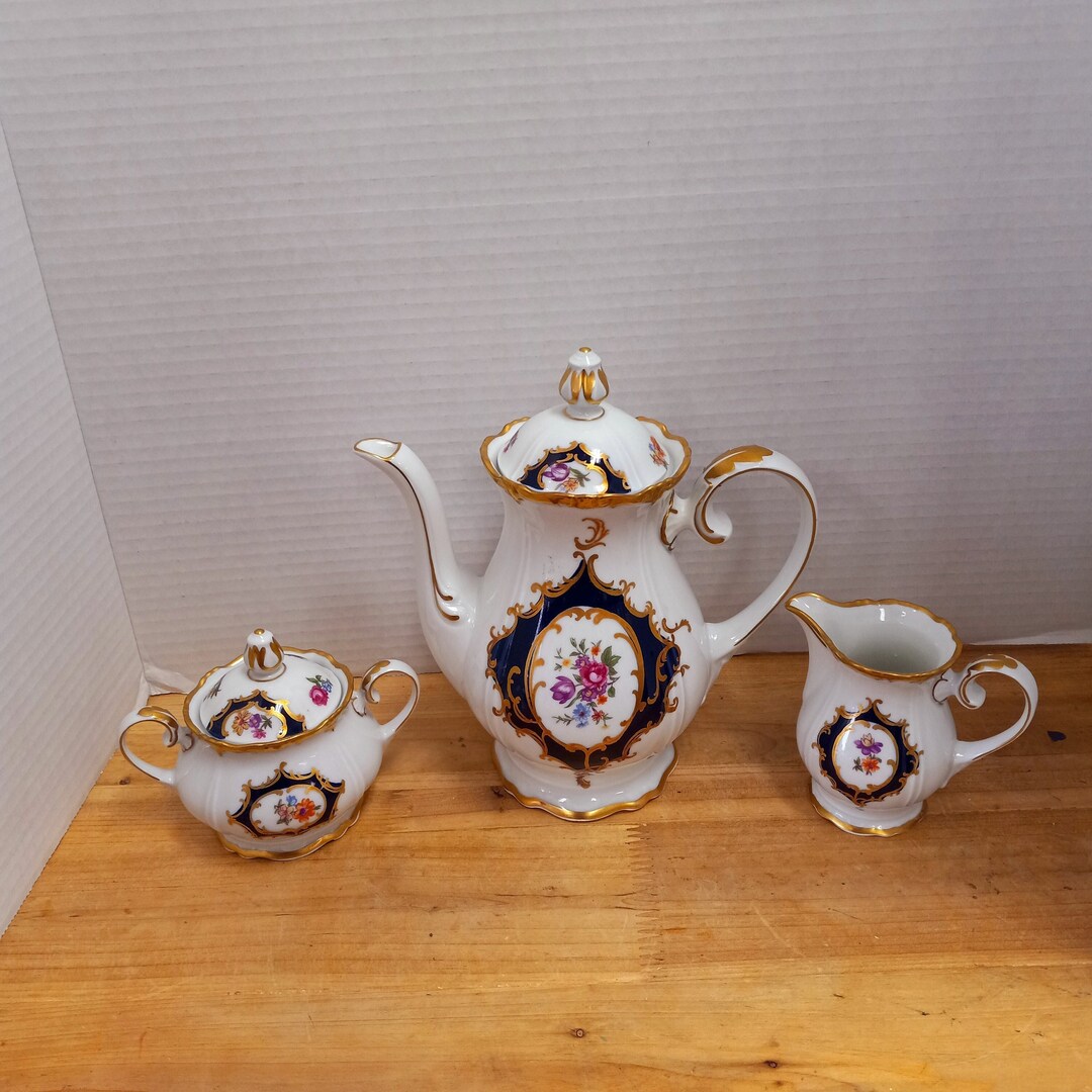 Vintage Reichenbach Tea Set: Cobalt Blue German Teapot, Sugar Bowl ...