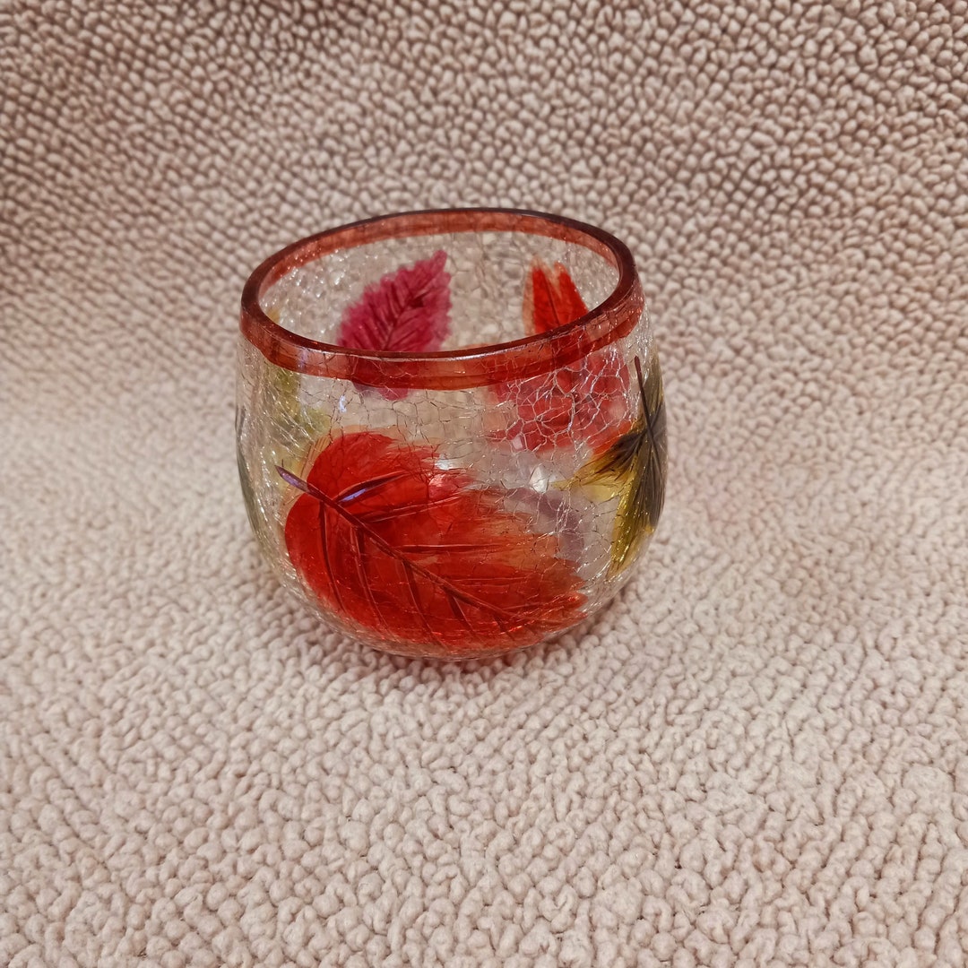 Vintage Crackle Glass Candle Holder for Thanksgiving, Thanksgiving ...