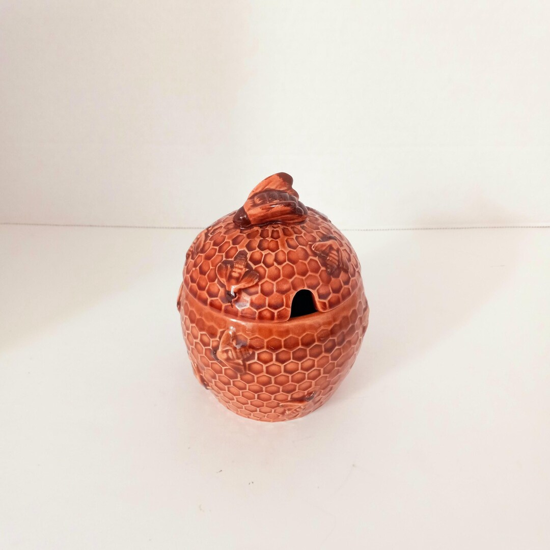 Vintage Ceramic Honey Pot With Bee, Sugar Bowl Beehive Shaped, Honey ...