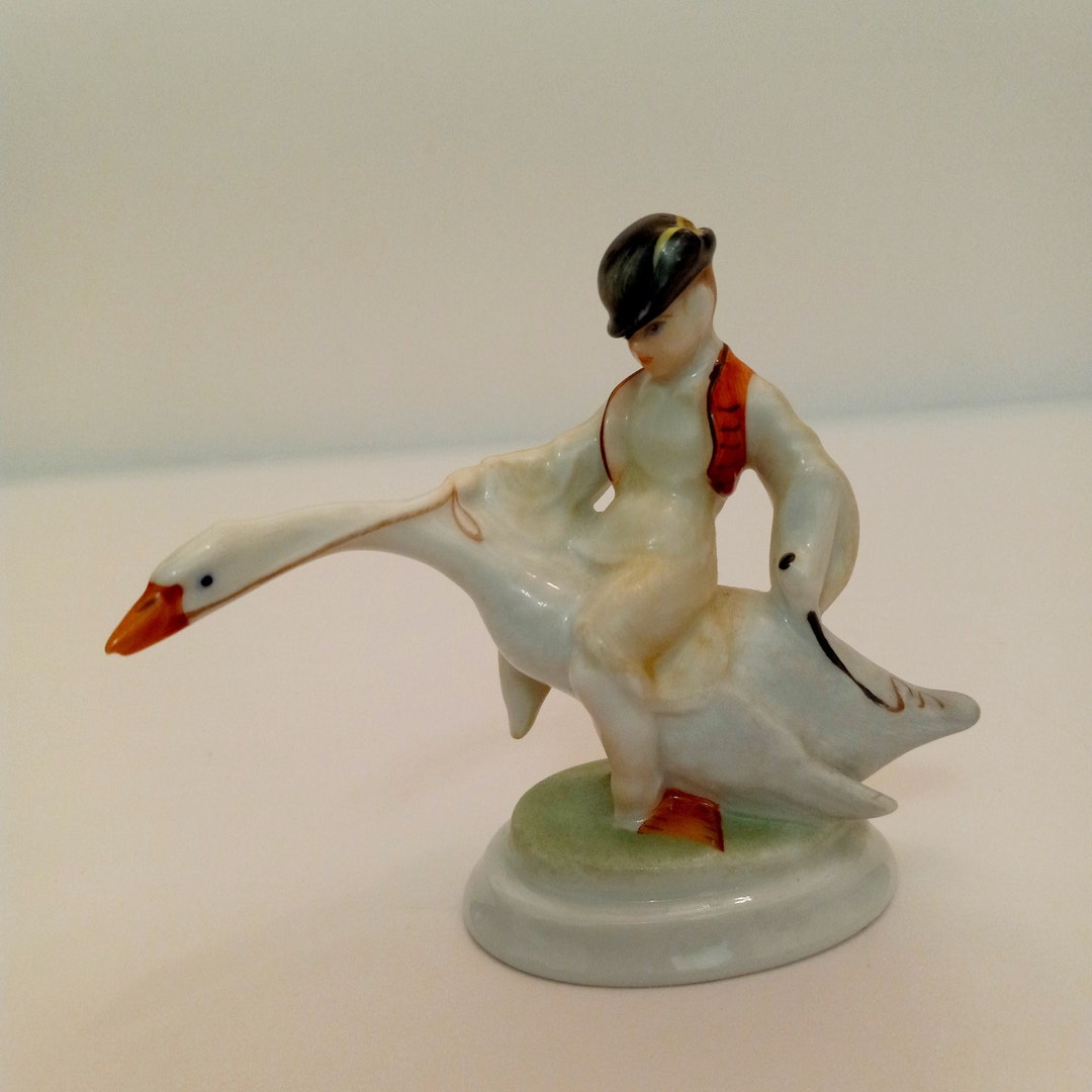 Vintage Herend Figurine: Boy Riding Goose, Hungarian Folk Art - Etsy
