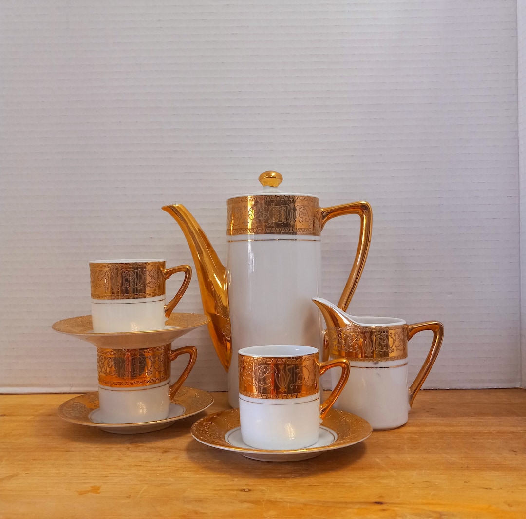 Vintage Royal Crown Imperial Tea Set: 22K Gold, White Porcelain, 5 ...