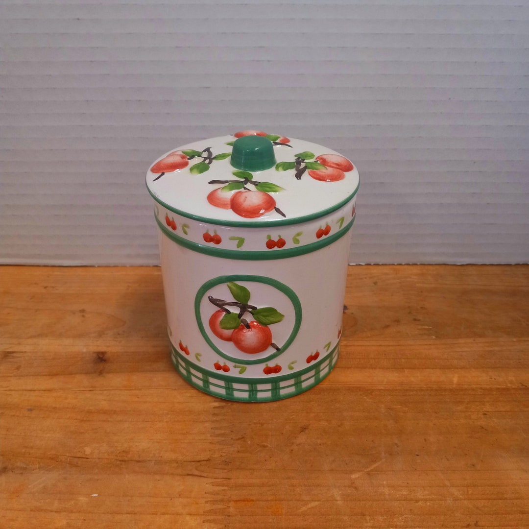 Vintage Ceramic Jar Sculpted Apples, Tea Caddy With Apples, Jar Fruits ...