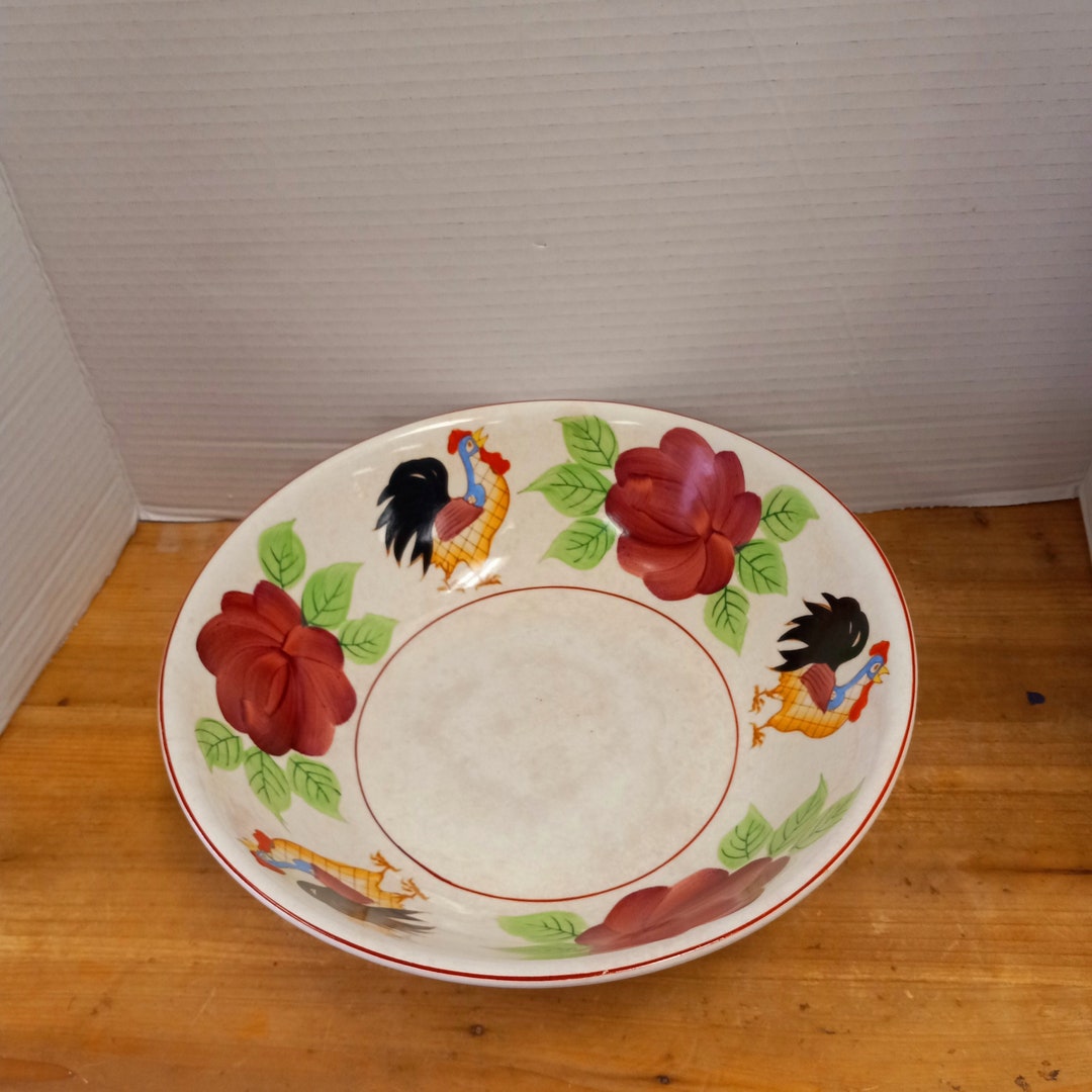 Vintage Mixing Bowl With Roosters, Cockerel Serving Bowl, Farmhouse ...