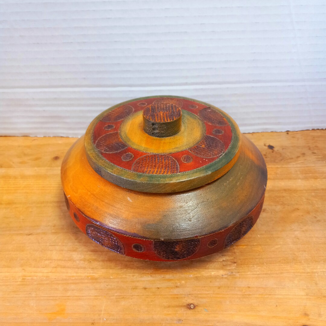 Folk Art Wood Carved Box, Maple Wood, Vintage Rustic Wood Carved Box ...