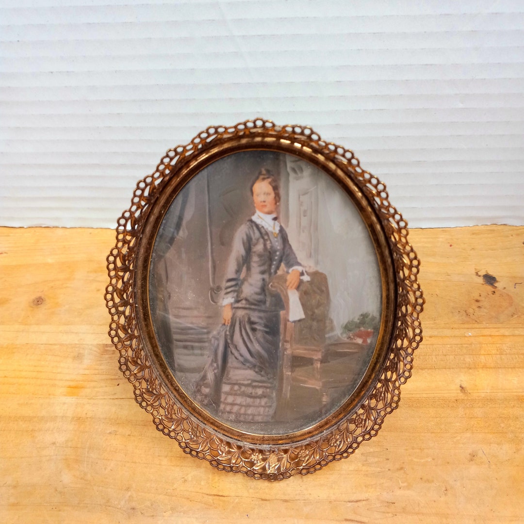 Antique Brass Ornate Picture Frame With Antique Portrait of a Lady ...
