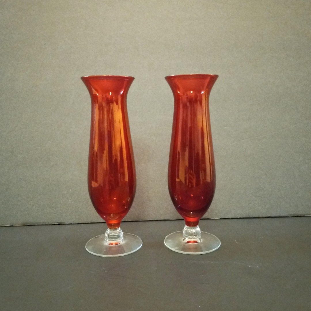 Set of 2 Ruby Red Hurricane Glasses, Pair Ruby Red Hurricane Glass ...
