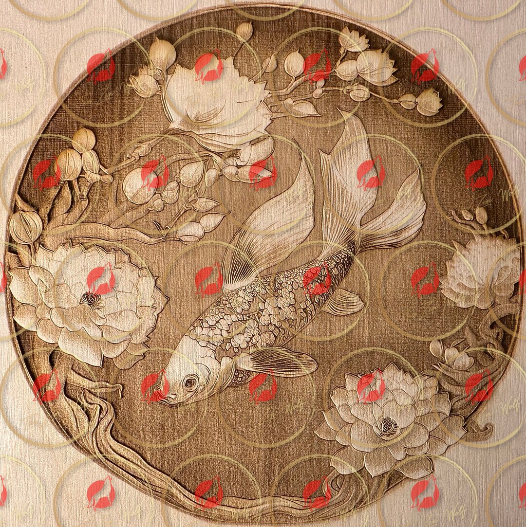 Koi Fish Floral 3D Laser File, Laser Ready, Glowforge, Lightburn, C02 ...