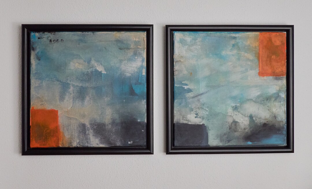 Abstract Painting, Set of Two Paintings Incl. Frame, Abstract Modern ...
